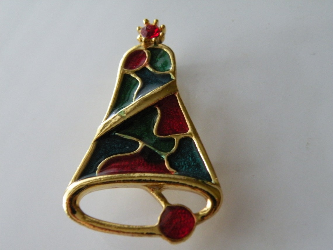 BJ Beatrix Christmas Bell Pin Brooch. Enamel. Rhinestone. - Etsy