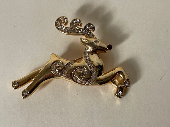 Monet Rudolph reindeer deer rhinestone brooch pin - Gem