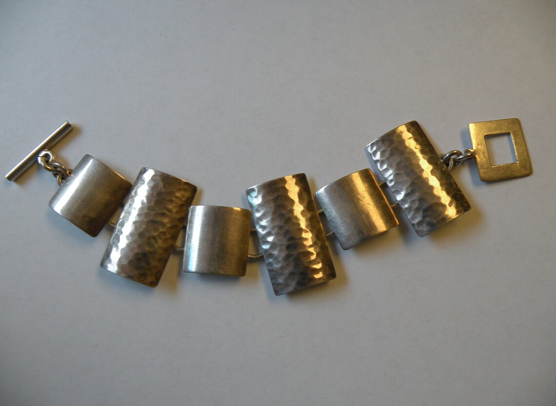 Sterling Silver Modernist Hammered Chain Toggle Bracelet - Etsy