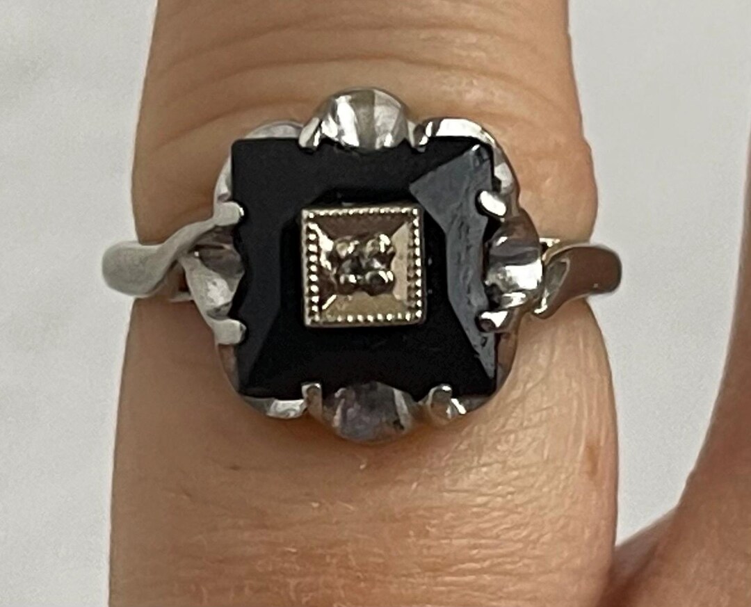 Art Deco DASON 10k Gold, Diamond, Black Onyx Ring Size 4 1/4 - Etsy