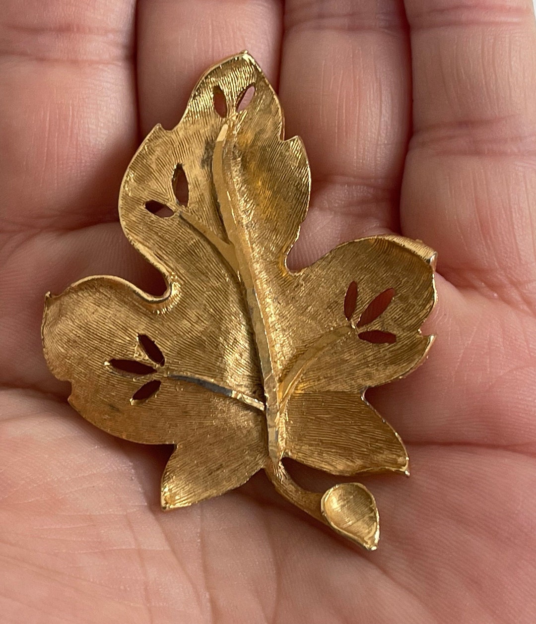 BSK Gold Plated Textured Brushed Leaf Brooch - Etsy