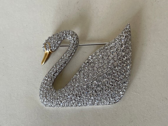 mybliss2010 Swarovski Swan Mark Clear Crystal Swan Brooch
