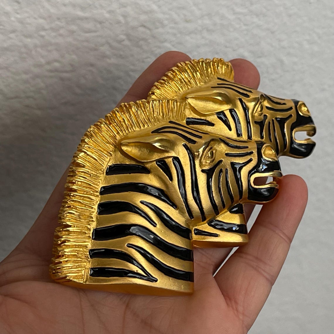 Doreen Ryan Double Head Zebra Brooch. Gold Plated, Black Enamel - Etsy