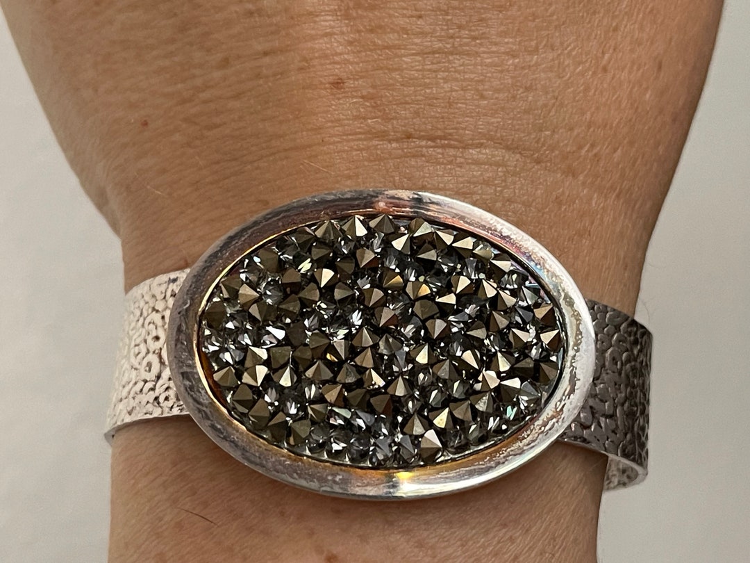 RL Italy Sterling Silver 925 Faceted Hematite Cuff Bracelet. Adjustable ...