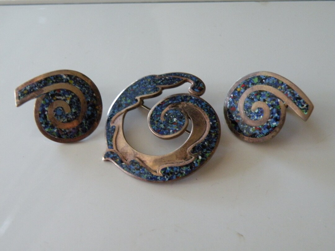 Margot De Taxco Mexico Sterling Silver Blue Speckled Enamel Wave Pin ...