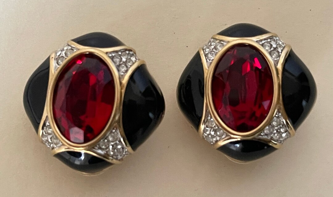 Swarovski Swan Mark Red, Clear Crystal, Black Enamel Gold Plated Clip ...