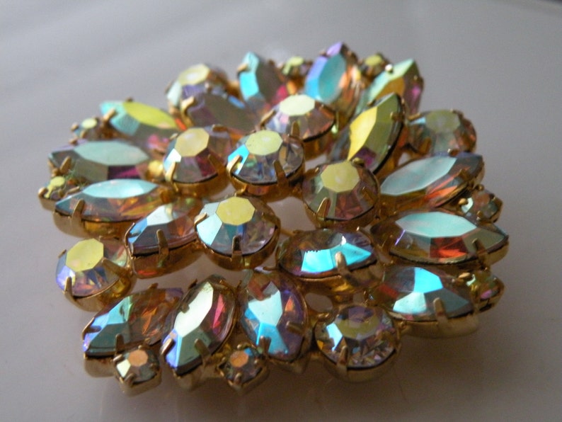 Rainbow Aurora Borealis AB Rhinestone Brooch Pin | Etsy