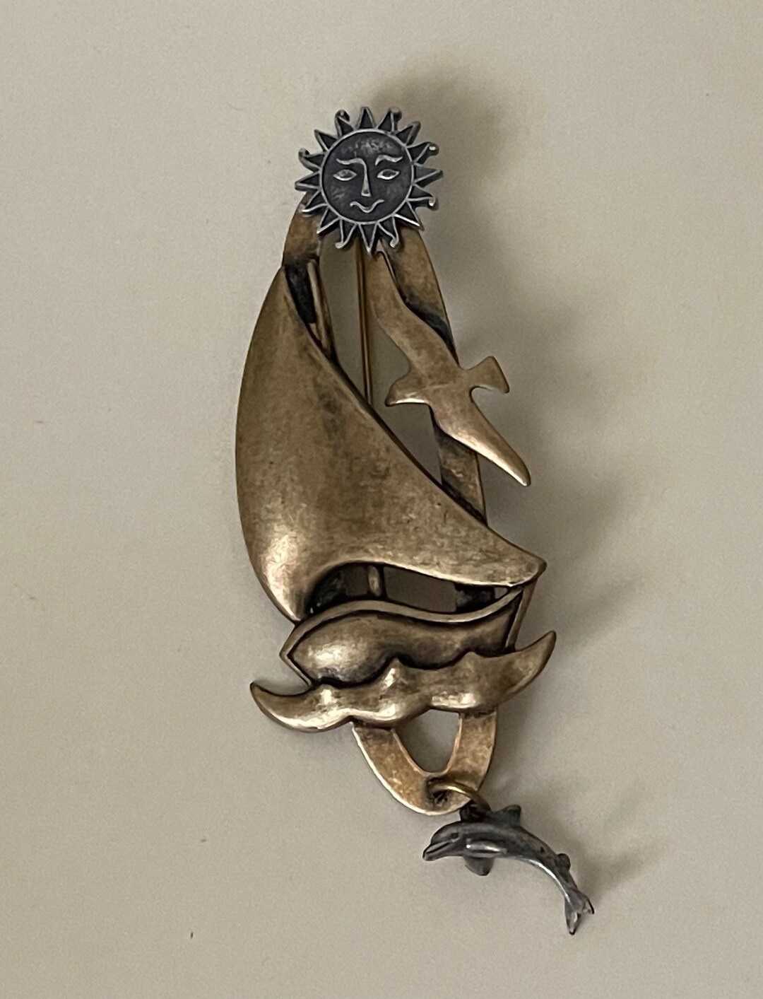 Susan L Richardson Mixed Metals Sailboat Brooch - Etsy