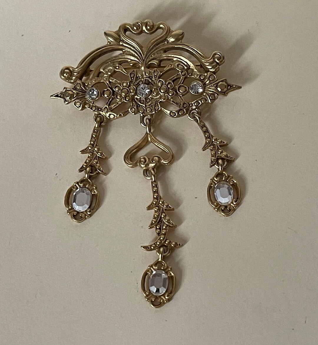 Art Deco Style, Regency, Dangle Brooch With Clear Rhinestone - Etsy