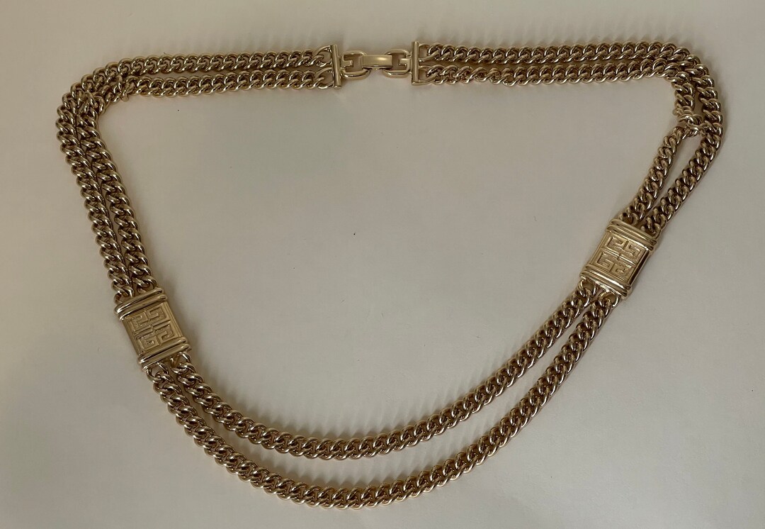 Givenchy Double Strand Chain Necklace Gold Plated Station Givenchy Logo ...