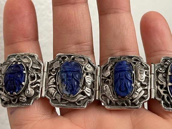 Antique Chinese Export BEE Sterling Silver Carved Gem… - Gem