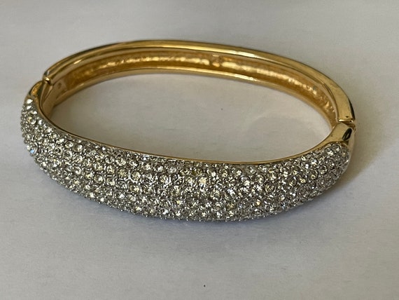 Swarovski Swan Logo Pave Clear Rhinestone Gold Plated Bangle Bracelet 8 Etsy