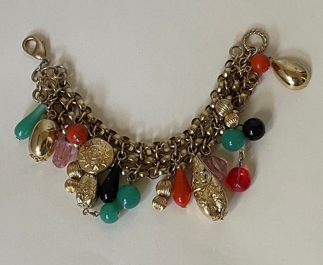 Multi Color Plastic and Metal Charms, Dangles, Drops Bracelet - Etsy