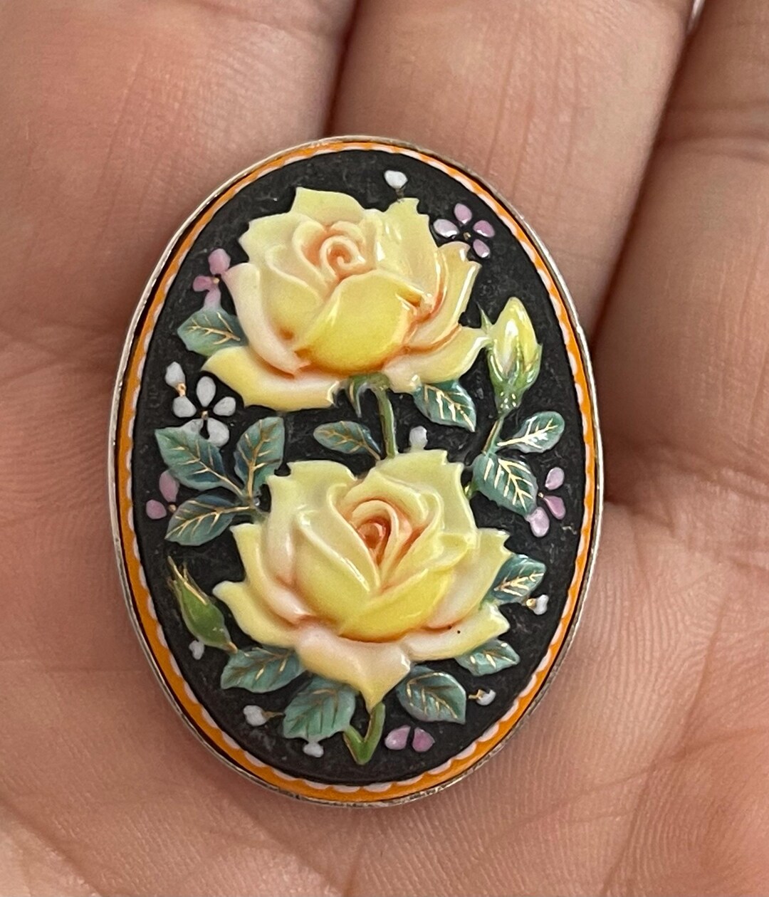 Toshikane Japan Hand Painted Roses Porcelain Brooch Pendant - Etsy