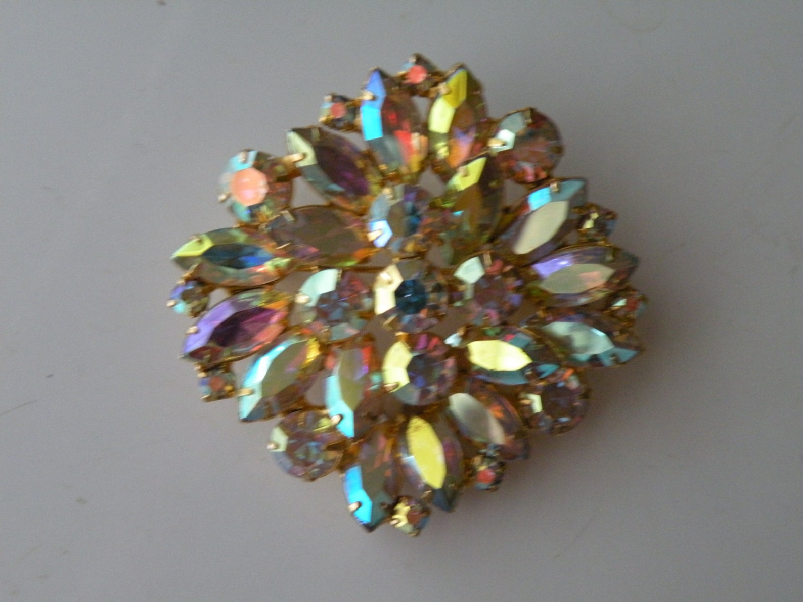 Rainbow Aurora Borealis AB Rhinestone Brooch Pin | Etsy