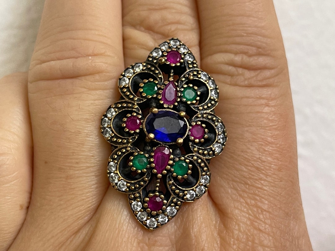 Sterling Silver 925 & Brass Hurrem Sultan Ring Turkish Handmade Size 9 ...