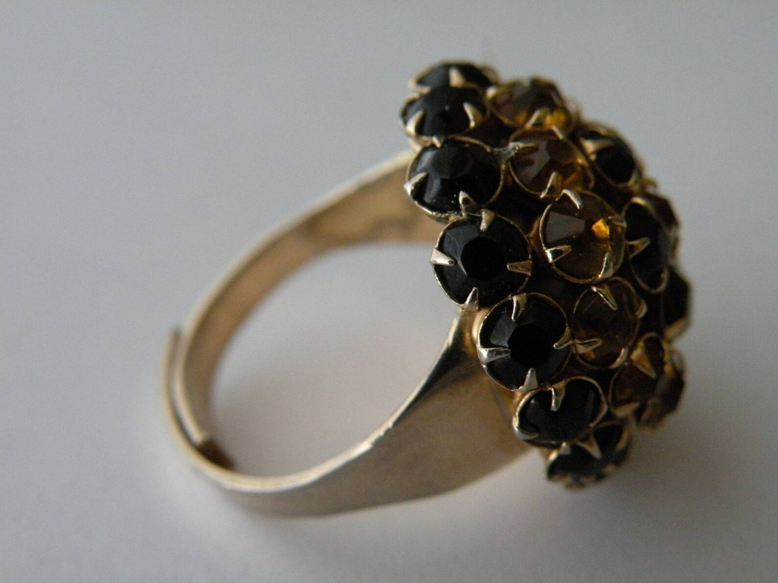 Black dark yellow rhinestone domed ring. Adjustable. | Etsy