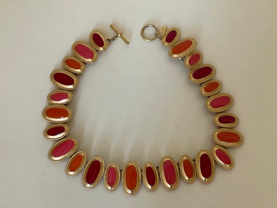 Talbots red, pink, orange enamel, matte gold satin go… - Gem