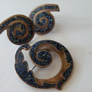 Margot De Taxco Mexico Sterling Silver Blue Speckled Enamel Wave Pin ...