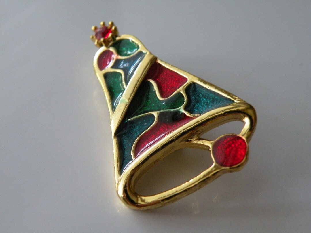 BJ Beatrix Christmas Bell Pin, Brooch. Enamel. Rhinestone. - Etsy