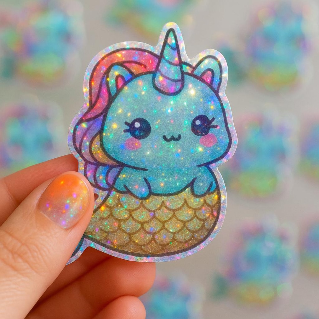 Caticorn Mermaid Sticker – Holographic Cat Unicorn Mermaid Vinyl Decal ...