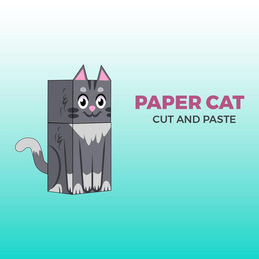 Paper Cat Template – Cut and Paste PDF for Kids Craft Activity - Etsy