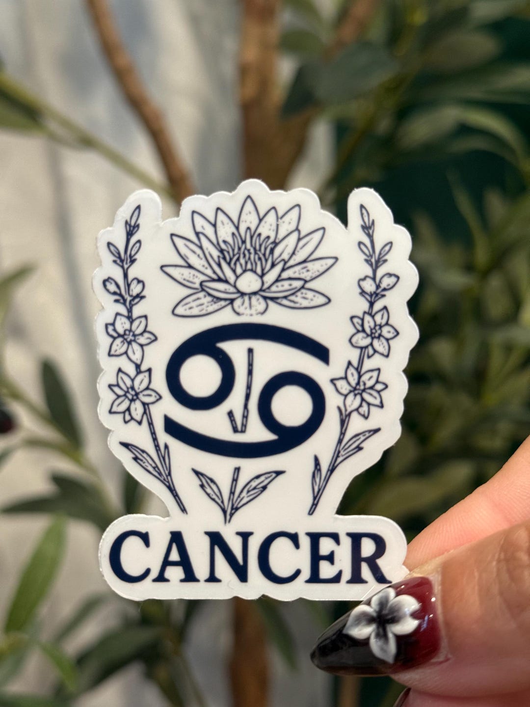 Cancer Zodiac Sticker – Water Lily Astrology Design With Cancer Symbol ...