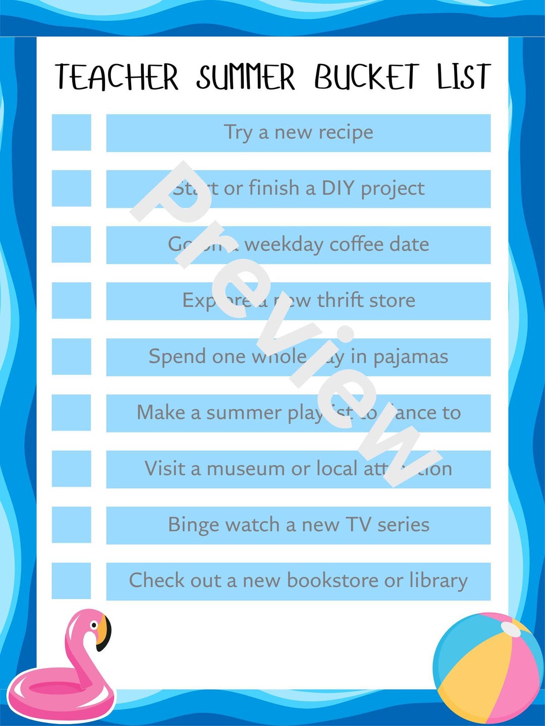 Teacher Summer Bucket List Printable | Filled & Blank Versions Included ...