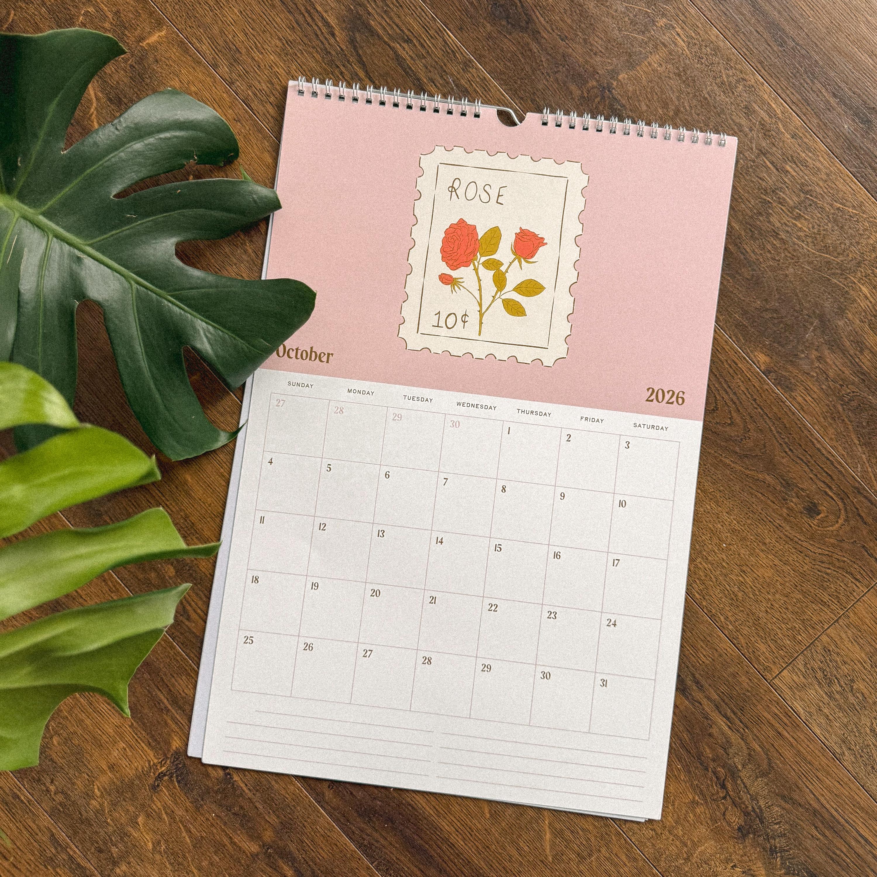 2026 Vintage Floral Postage Stamp Write-on Wall Calendar | 12 Garden ...