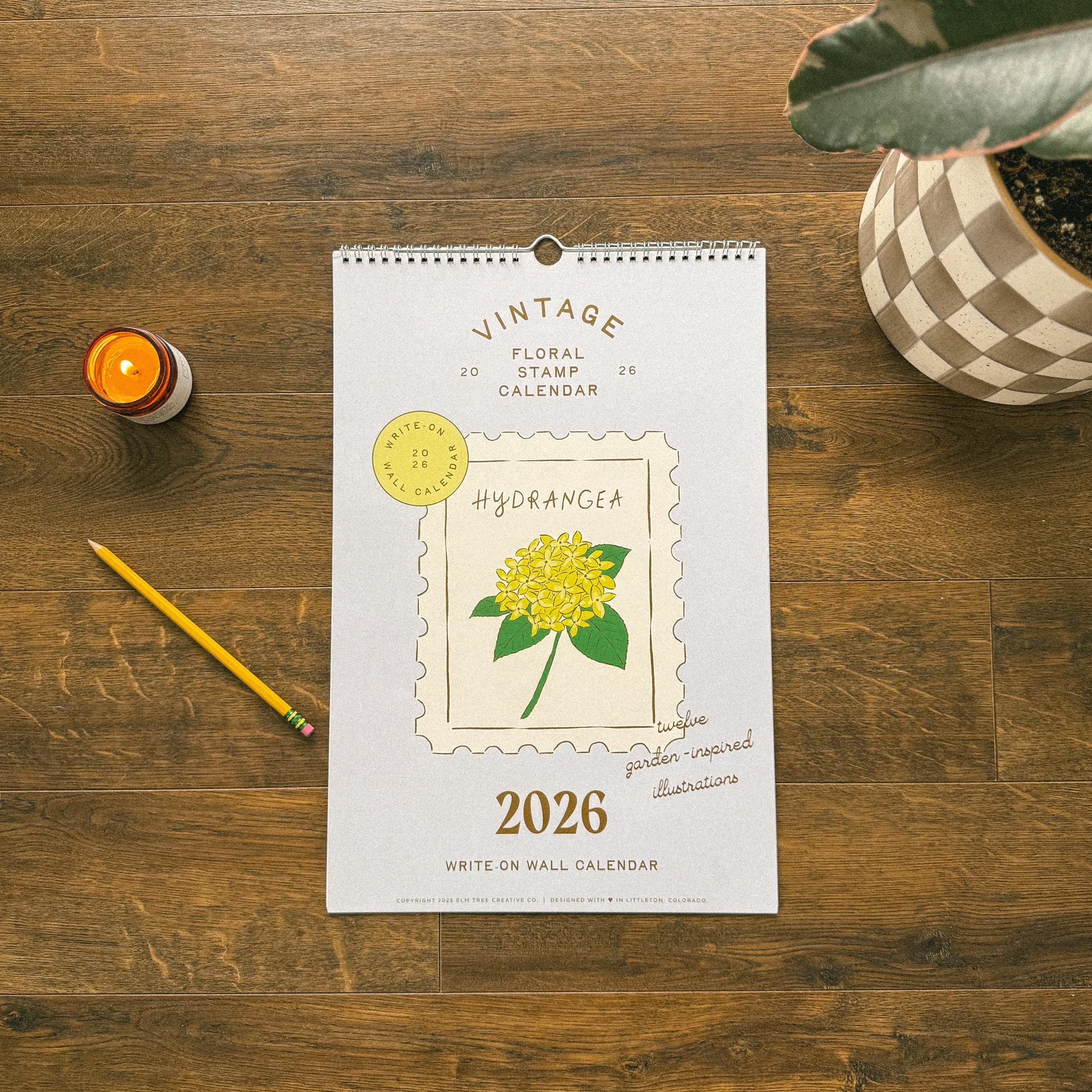 2026 Vintage Floral Postage Stamp Write-on Wall Calendar | 12 Garden ...