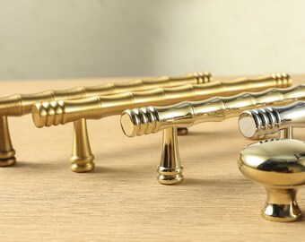 Modern Brushed Brass Kitchen Cabinet Knobs and Handles Pure Gold Drawer Dresser Pulls Cupboard ...