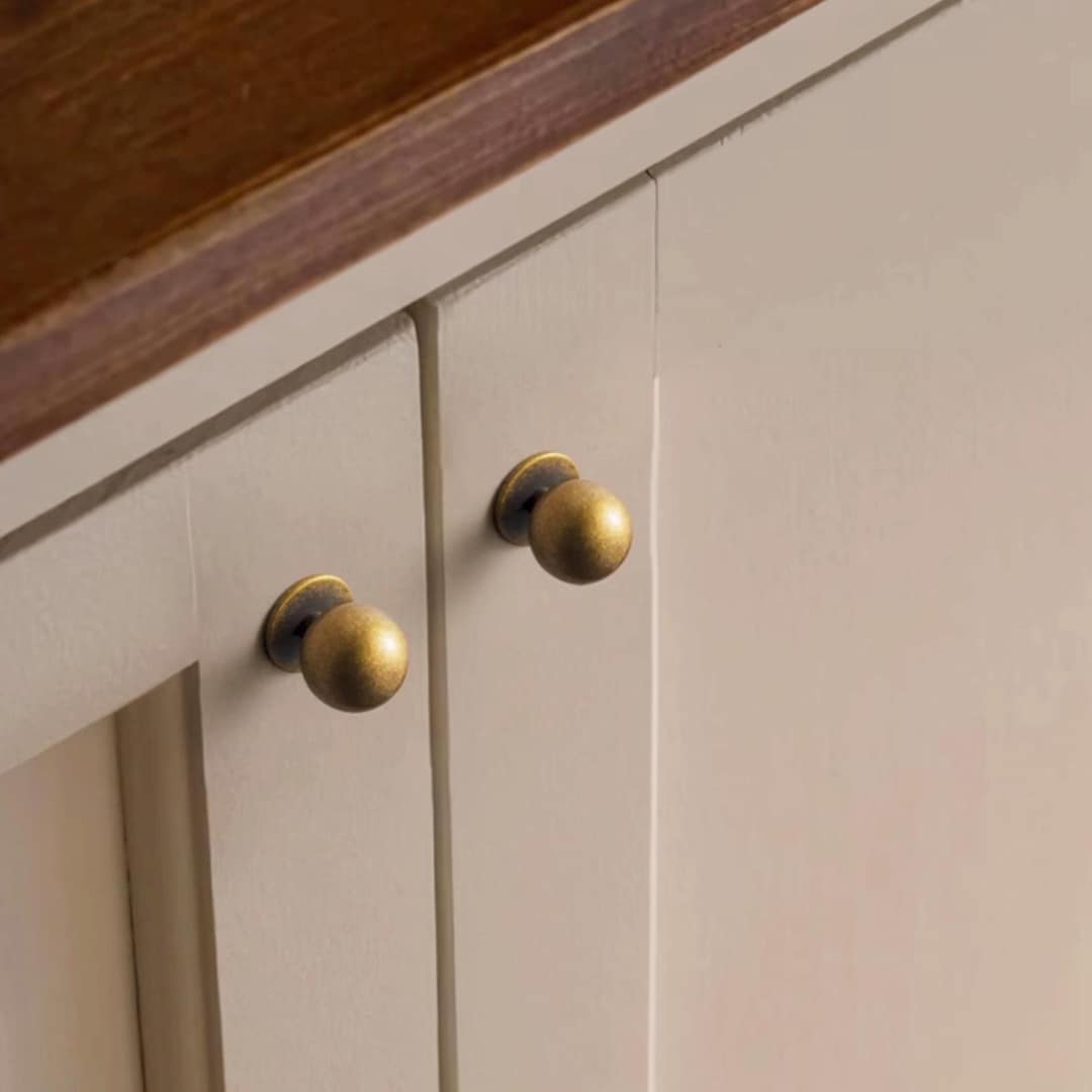 Aged Brass Cabinet Knob/round Ball Knob /old Fashioned Dresser Pull ...