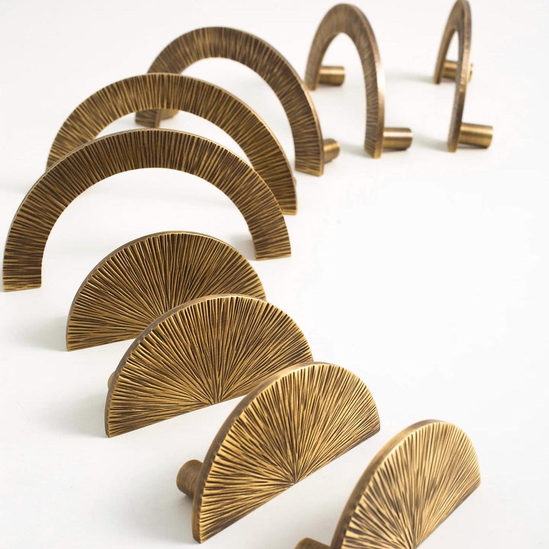 Art Deco Fan Kitchen Handles and Knobs/semi Circle Hammered Cabinet ...