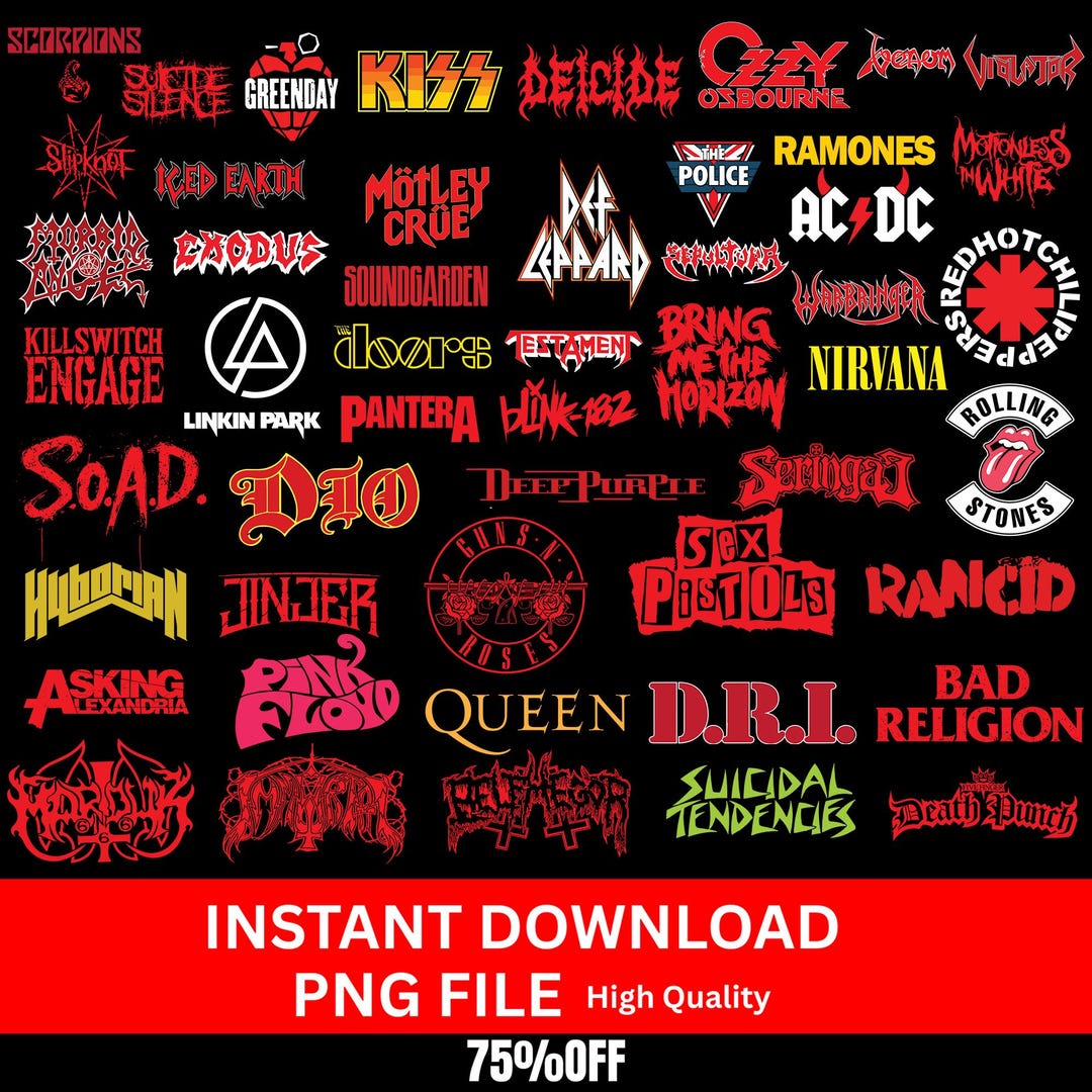 50 Band Logo PNG Bundle, Music Bands Logo Vectors, Heavy Metal Graphics ...
