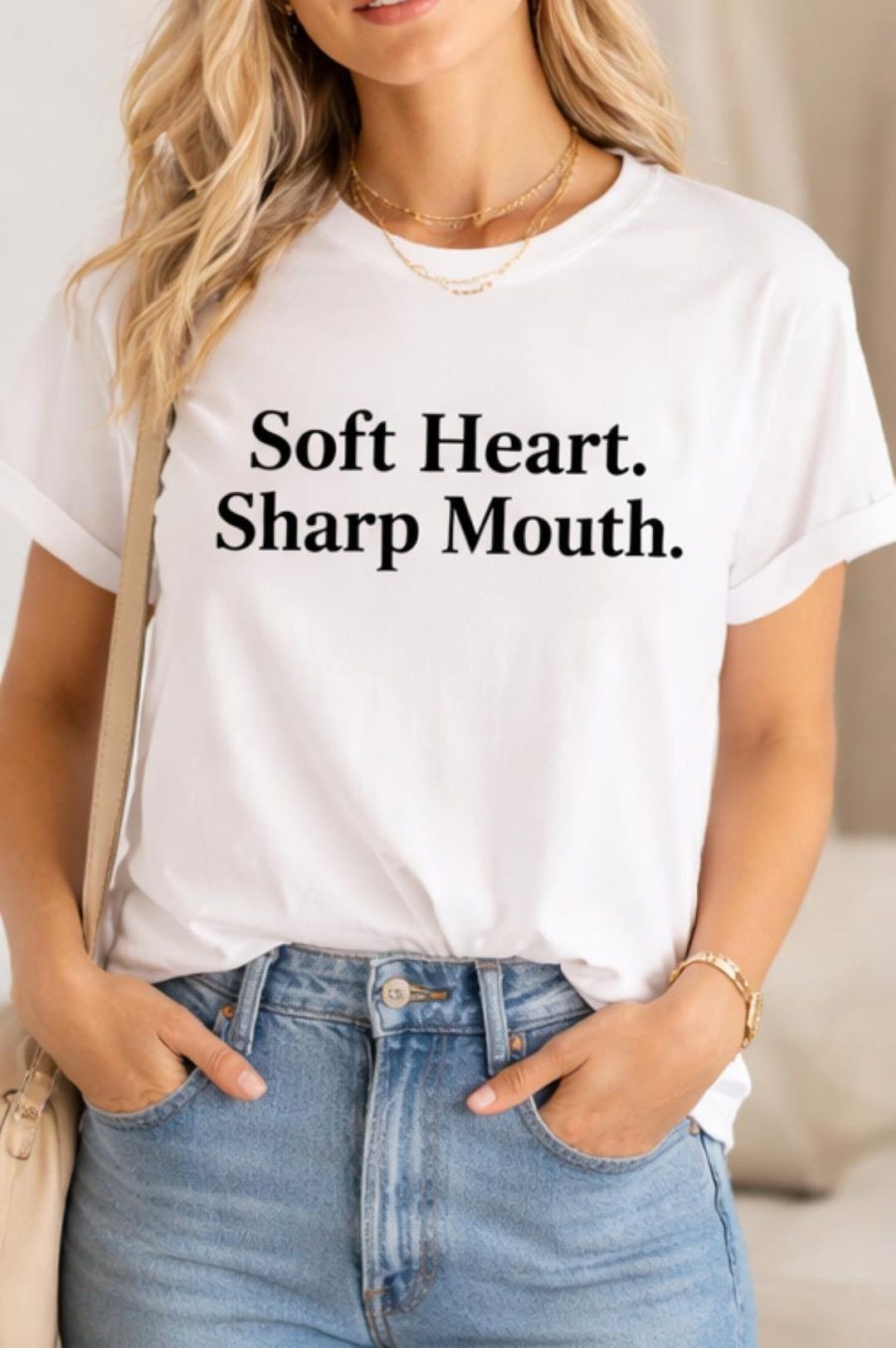 Soft Heart Sharp Mouth Shirt-minimalist Statement Tee for Women-black ...