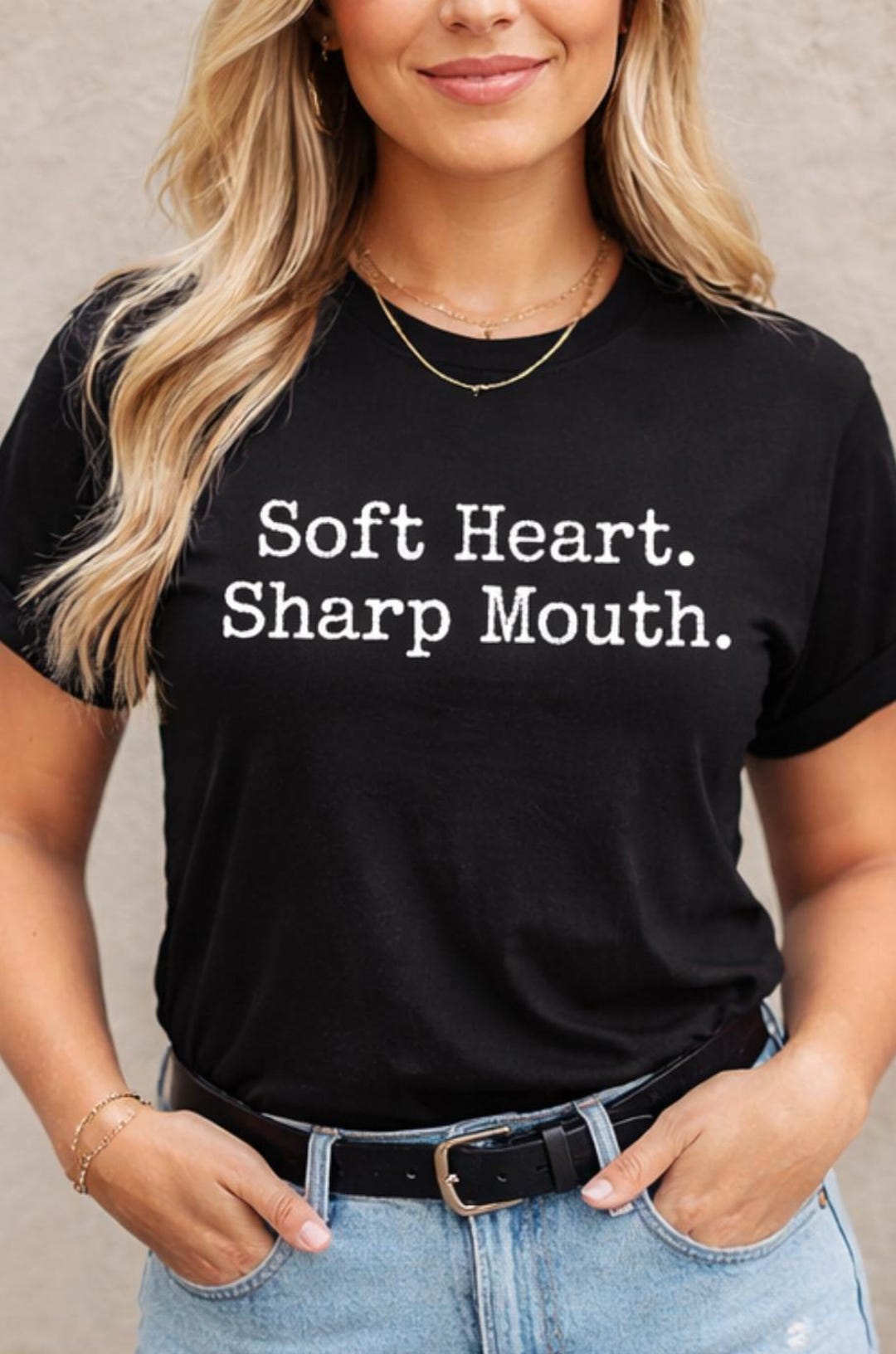 Soft Heart Sharp Mouth-bold Statement Tee for Woman-white Text Graphic ...