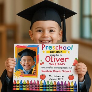 Editable Crayon Preschool Diploma, Canva Template Graduation ...