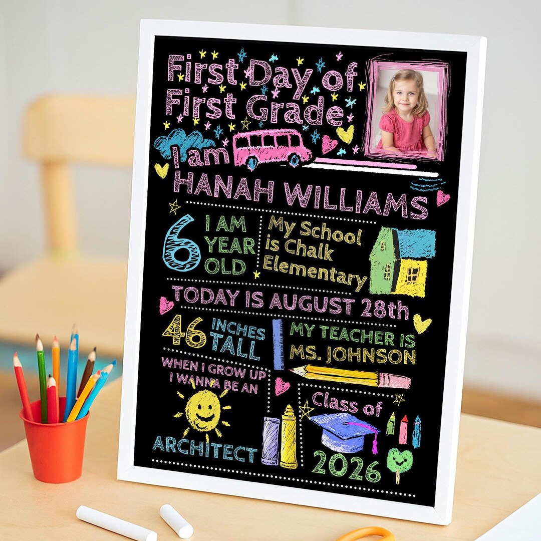 Editable First Day of School Sign: Chalkboard Canva Template (digital ...