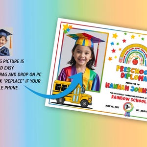 Editable Rainbow Preschool Graduation Diploma Template, Canva ...