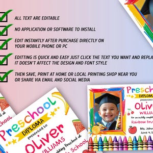 Editable Crayon Preschool Diploma, Canva Template Graduation ...