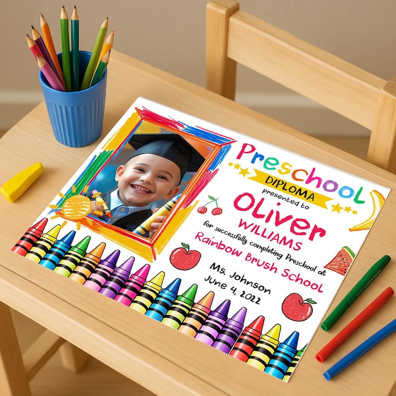 Editable Crayon Preschool Diploma, Canva Template Graduation ...