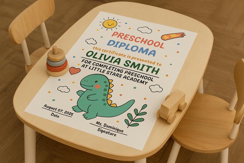 Printable Dinosaur Themed Preschool Diploma, Preschool Graduation ...