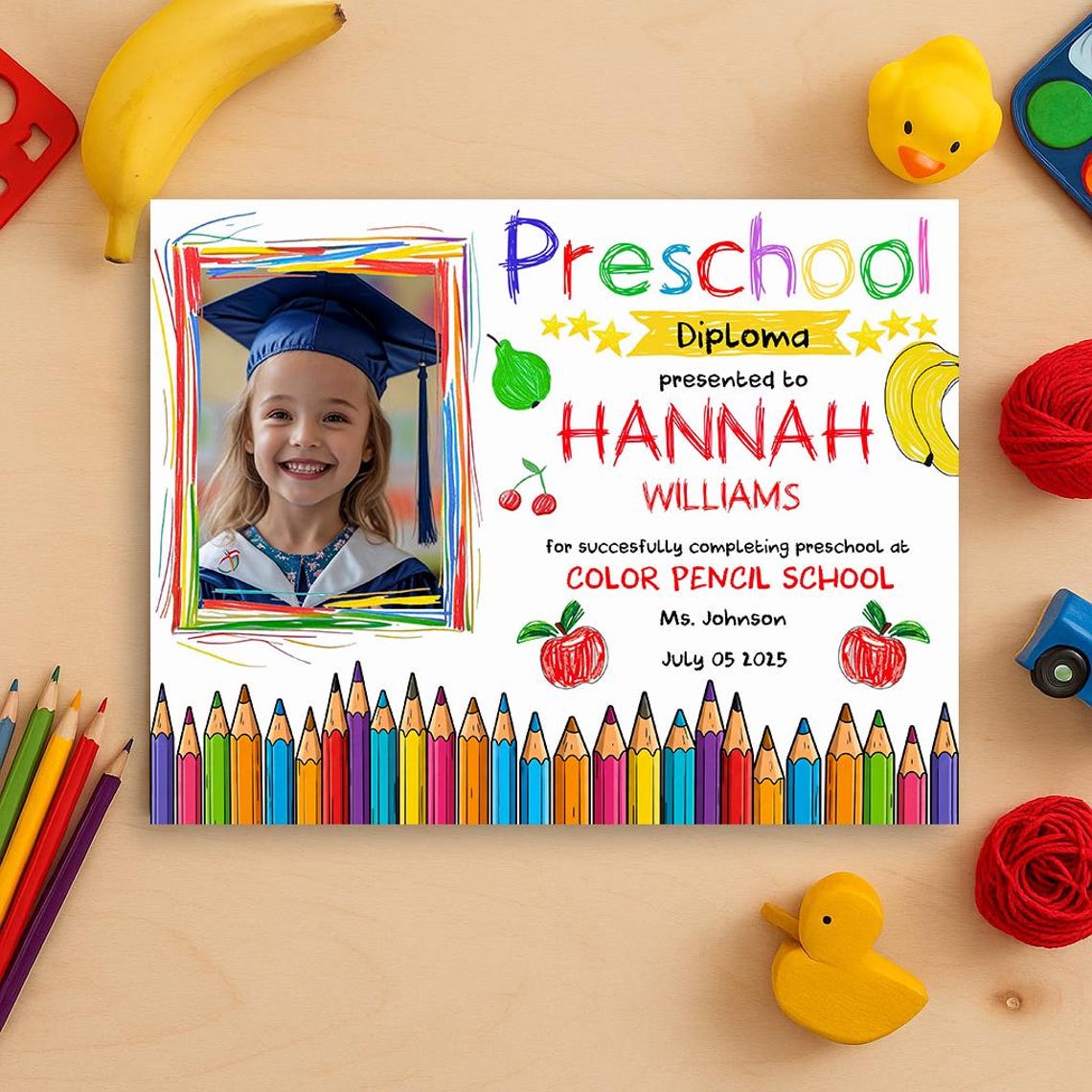 Editable Preschool Graduation Certificate: Colorful Kids Diploma Canva ...