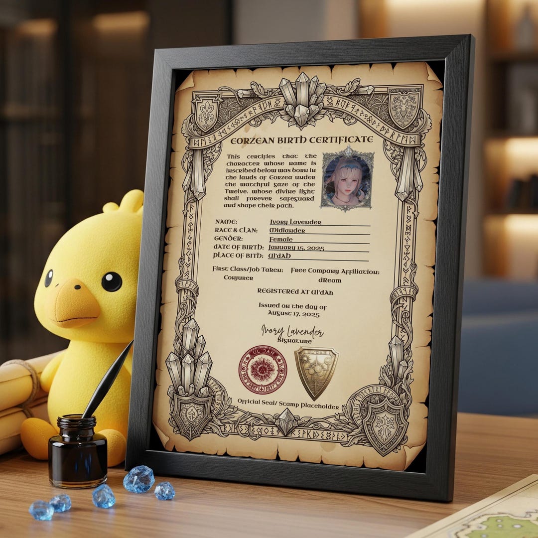 FFXIV Birth Certificate Template: Fan Made Digital Download (canva ...