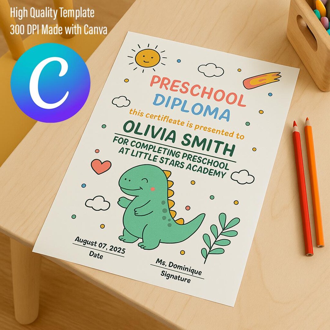 Printable Dinosaur Themed Preschool Diploma, Preschool Graduation ...