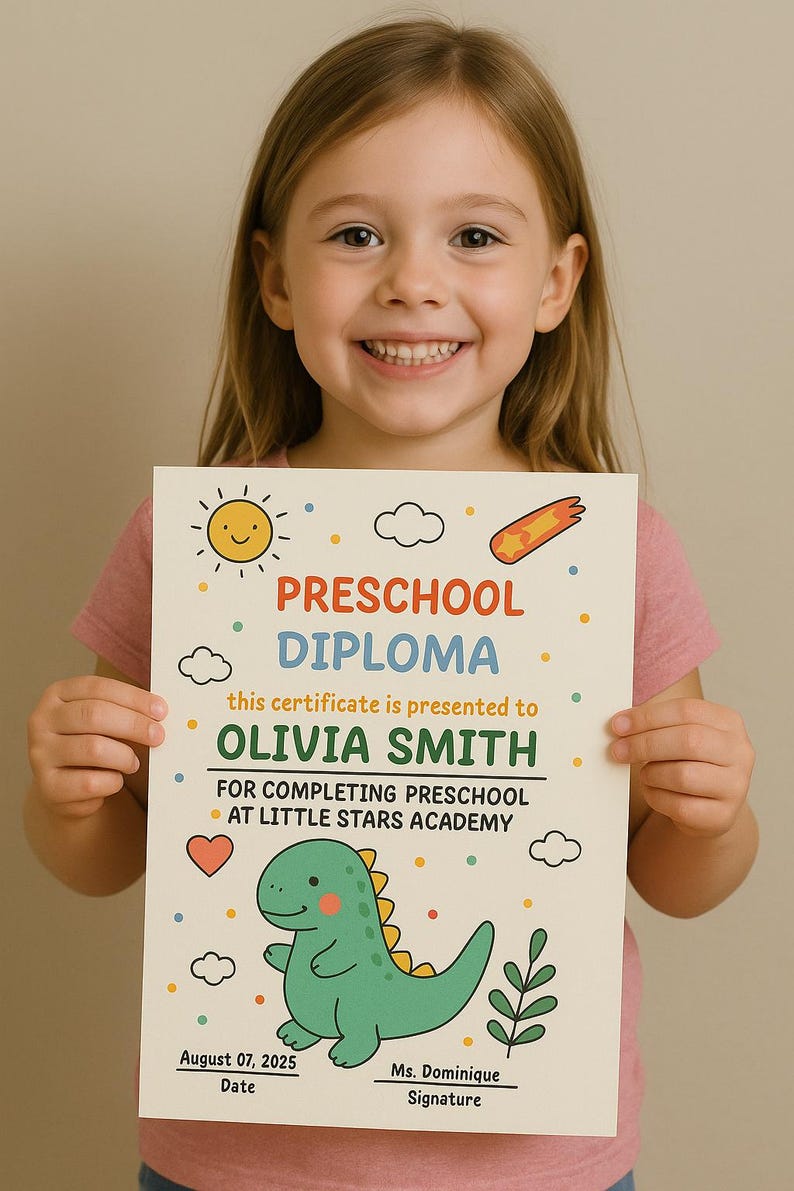 Printable Dinosaur Themed Preschool Diploma, Preschool Graduation ...