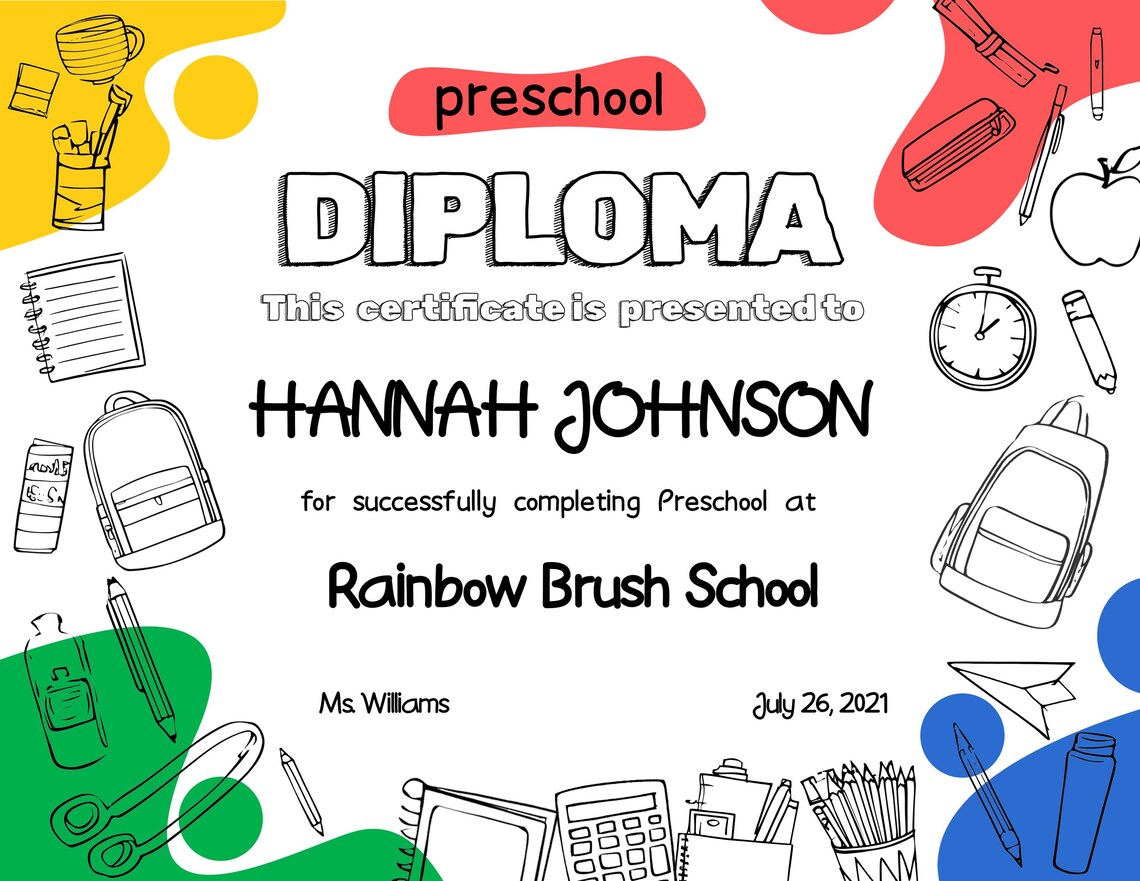 Editable Preschool Diploma Template Graduation Certificate Canva ...