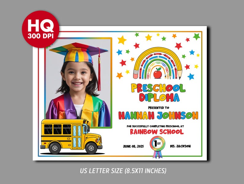 Editable Rainbow Preschool Graduation Diploma Template, Canva ...