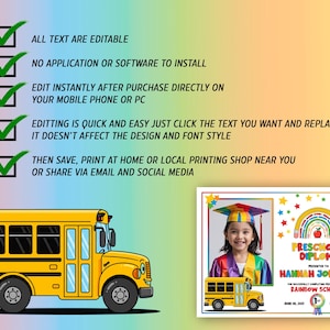 Editable Rainbow Preschool Graduation Diploma Template, Canva ...