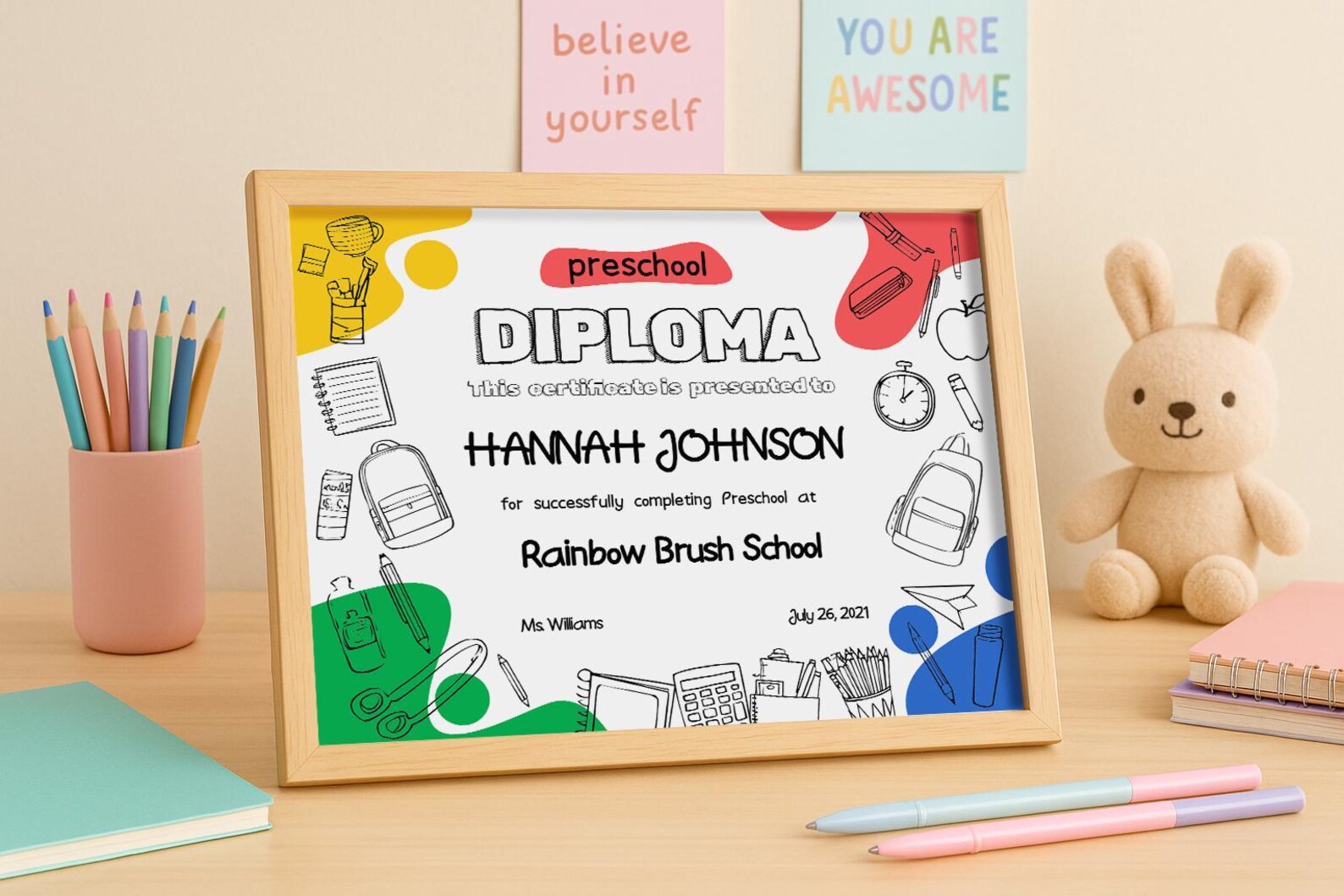 Editable Preschool Diploma Template Graduation Certificate Canva ...